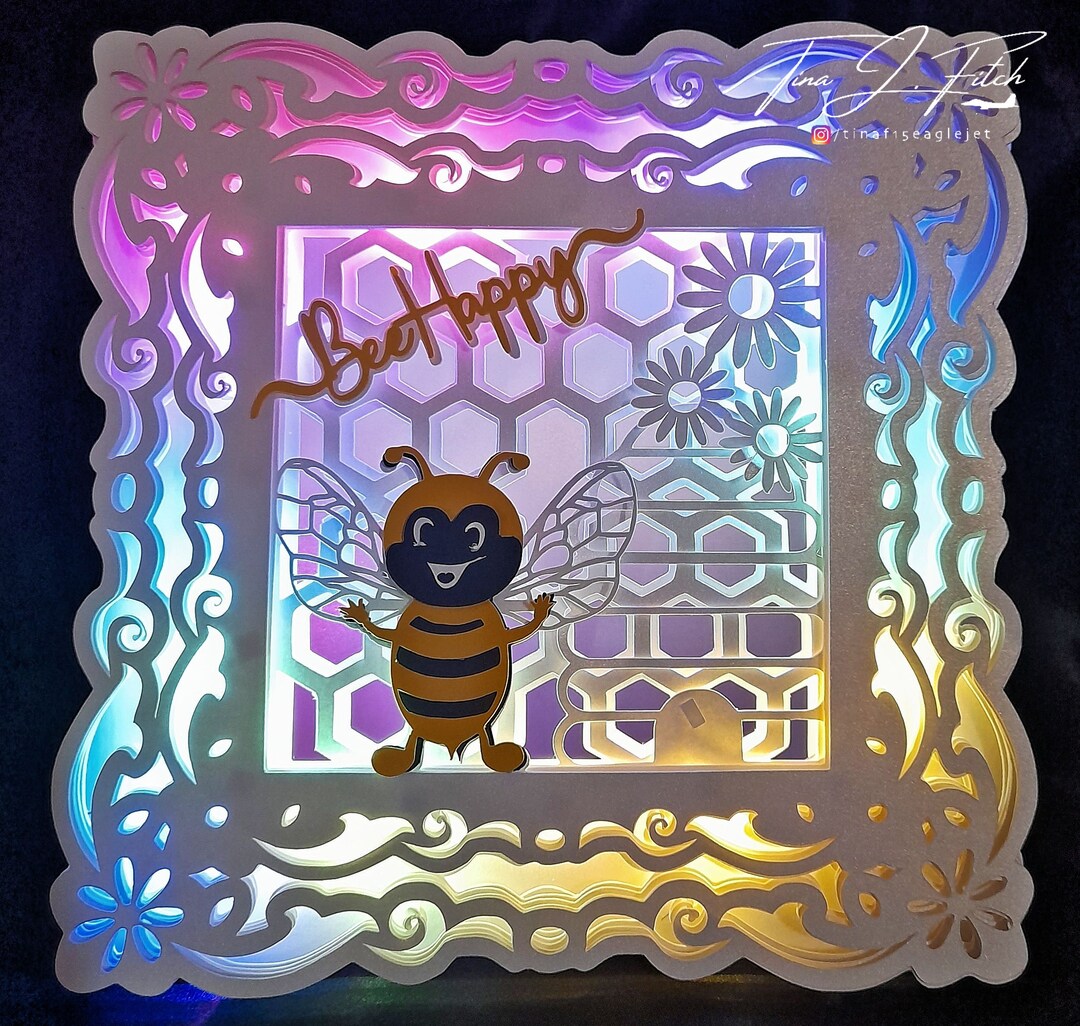 Bee-happy Luminaire Card Template TF0469, Cutting Files SVG, Silhouette ...