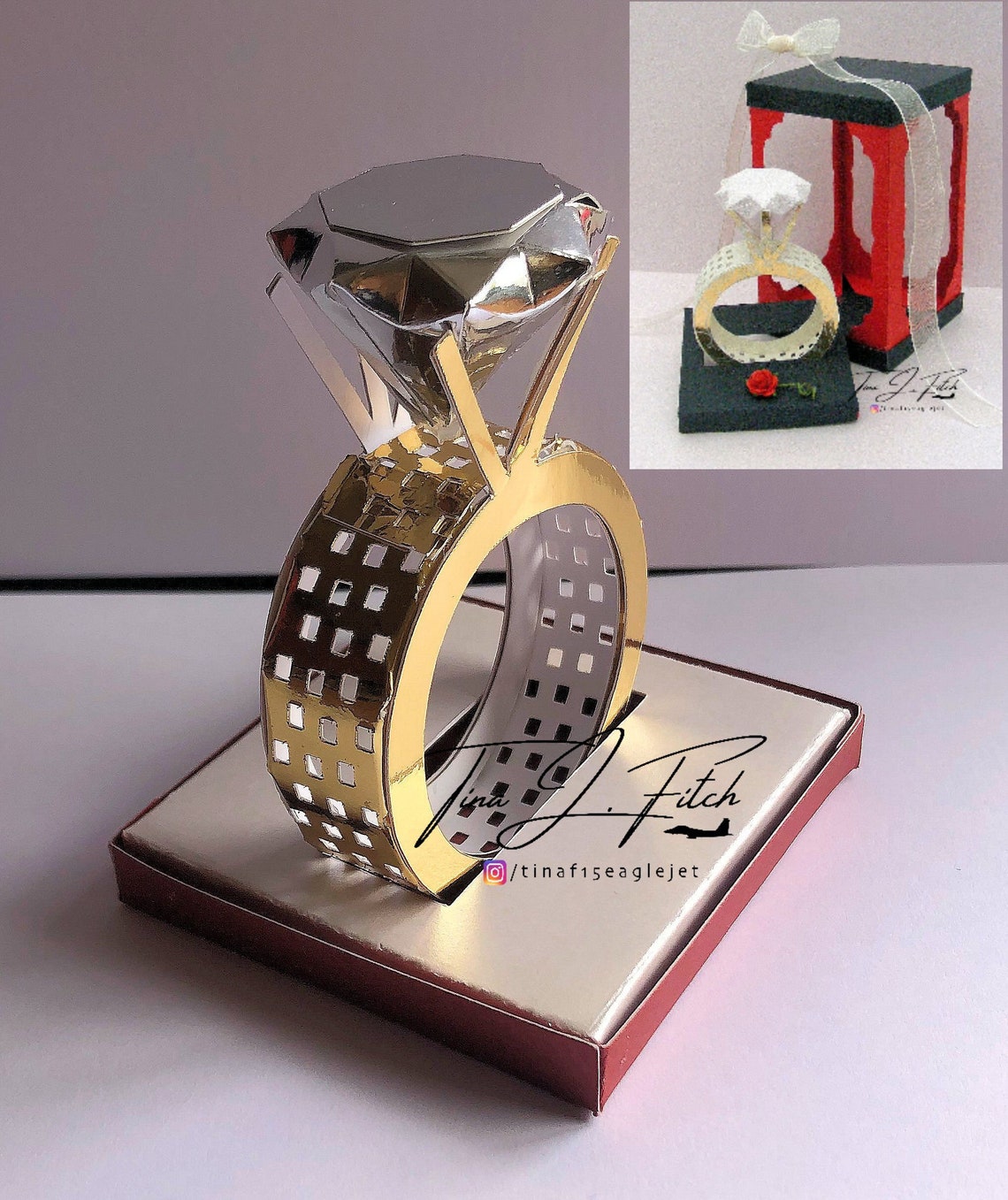 3D Solitare Ring & Box, Template TF06700, Cutting Files SVG, Silhouette ...