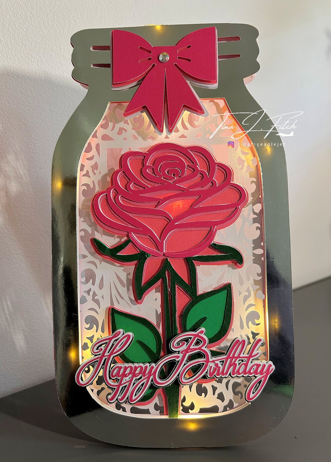 Rose Mason Jar Luminaire Card Template TF0750, Cutting Files SVG ...