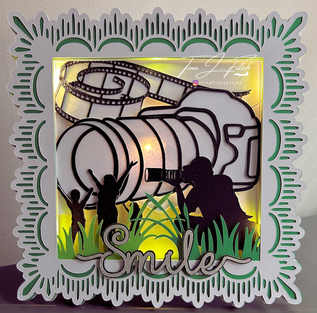 Birthday, Father's Day Camera Luminaire Card Template TF0772. Cutting ...