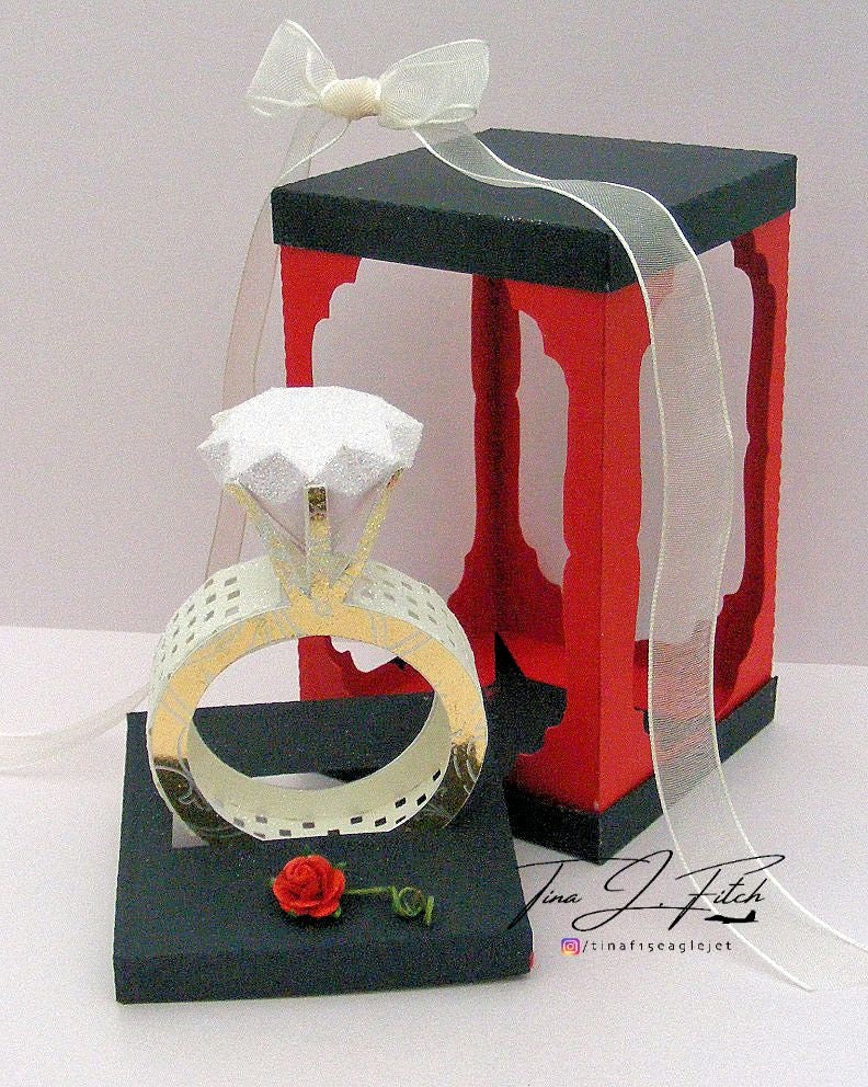 3D Solitare Ring & Box, Template TF06700, Cutting Files SVG, Silhouette ...