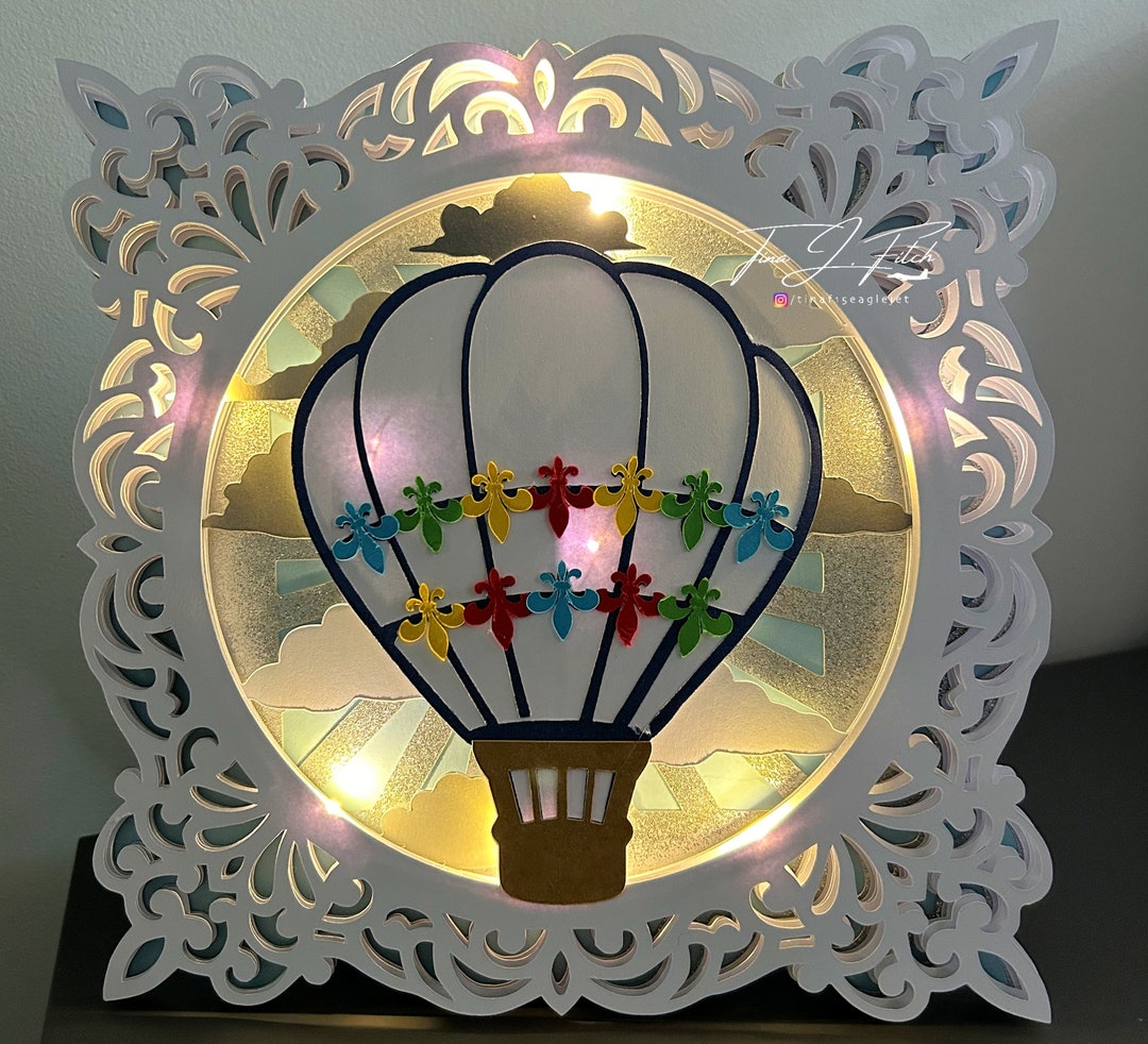 Hot Air Balloon Luminaire Card Template TF0768, Cutting Files SVG ...
