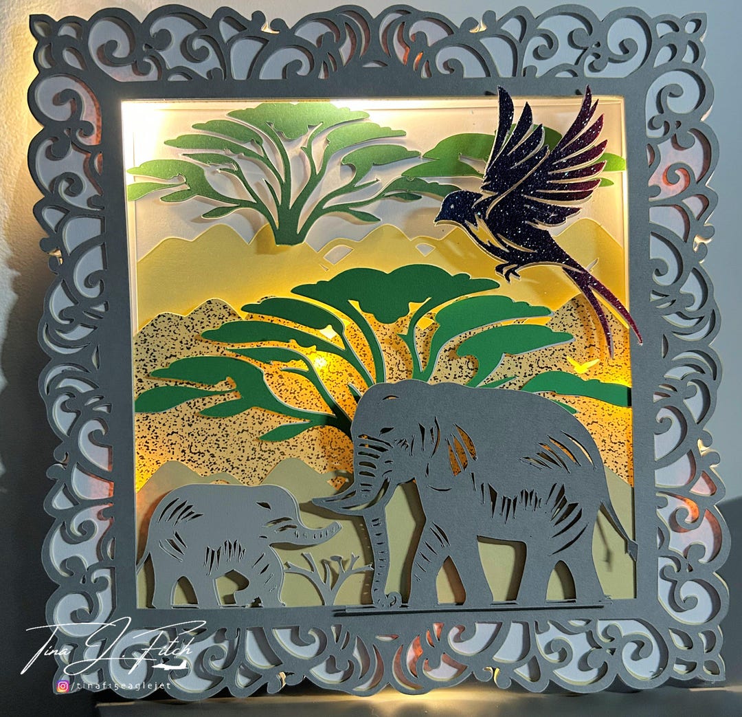 Elephant Luminaire Card Template TF0866, Cutting Files SVG, Silhouette ...