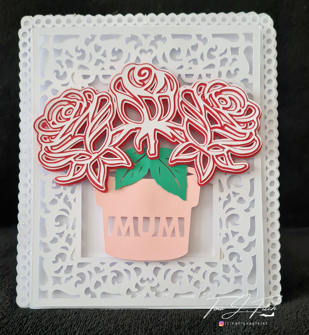 Rose Pot Mum/mom Card TF0676, Cutting Files SVG, Silhouette Cameo ...