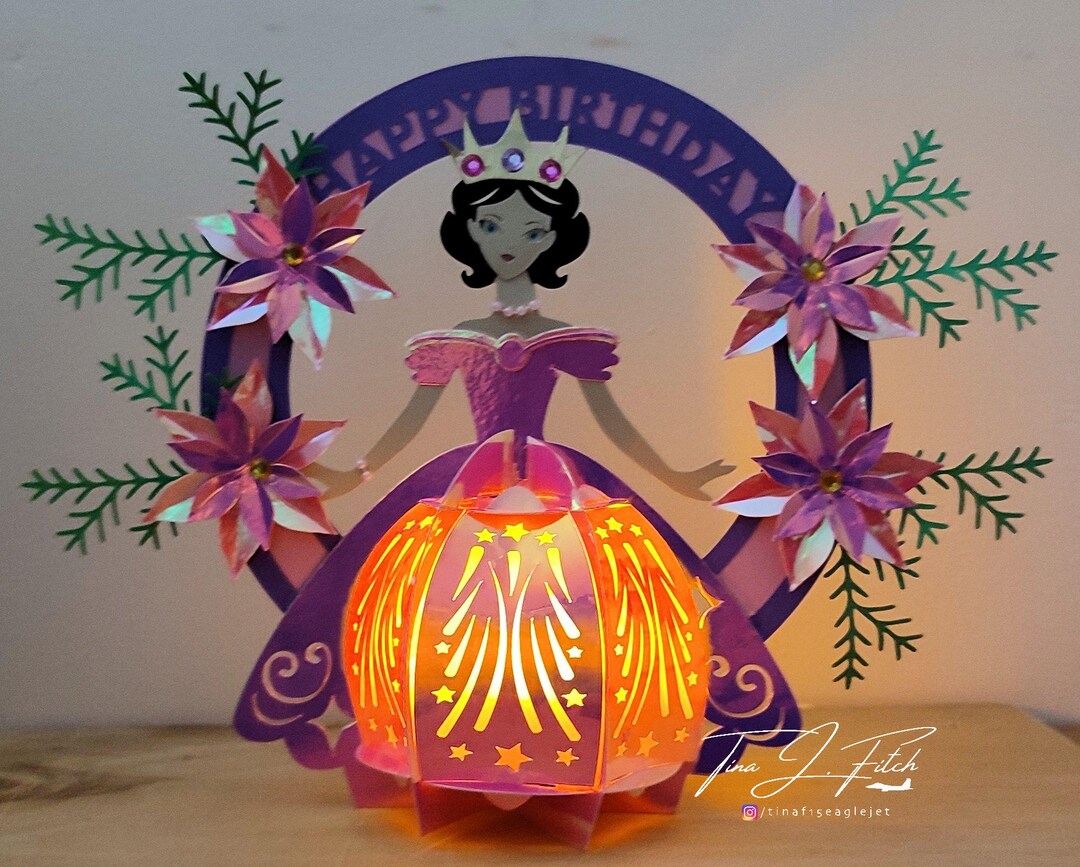 Happy Birthday Princess Lantern Card Template TF0880, Cutting Files SVG ...