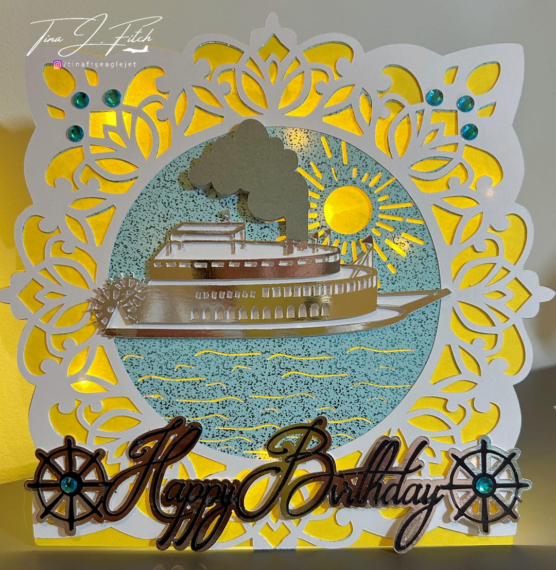 Steam Boat Luminaire Card Template TF0797, Cutting Files SVG ...