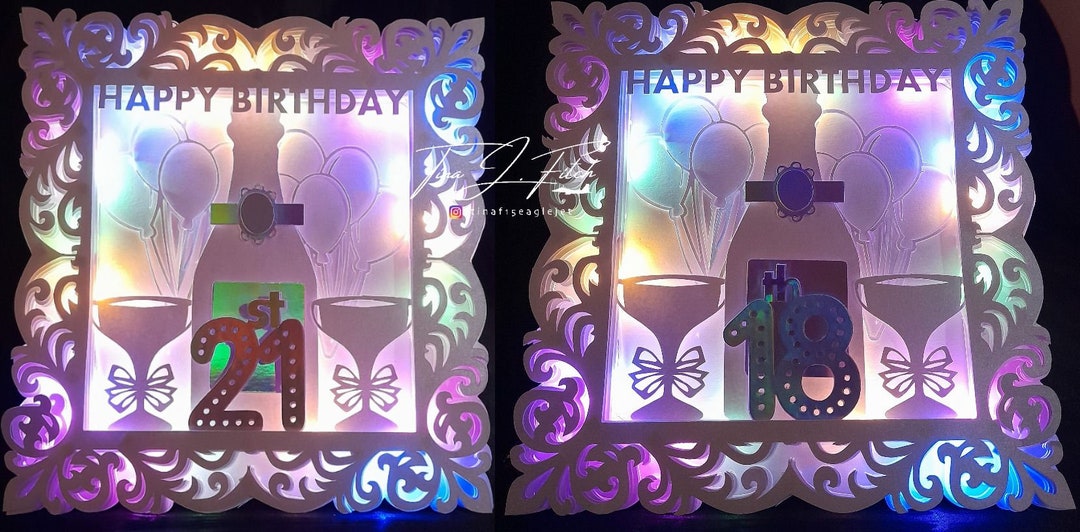 18th & 21st Luminaire Birthday Card Template TF0422, Cutting Files, SVG ...