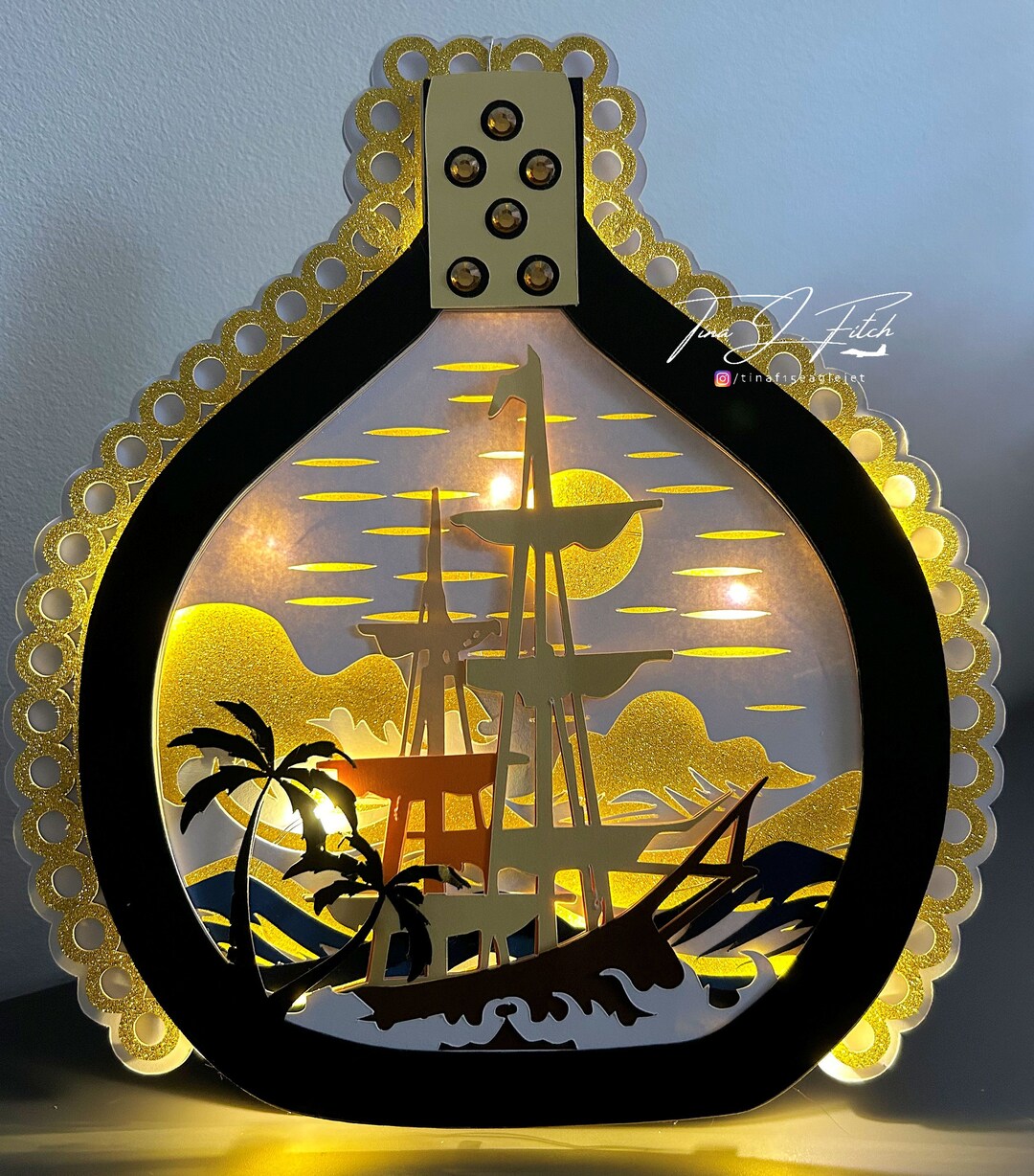 Ship in a Bottle Luminaire Card Template TF0780, Cutting Files SVG ...