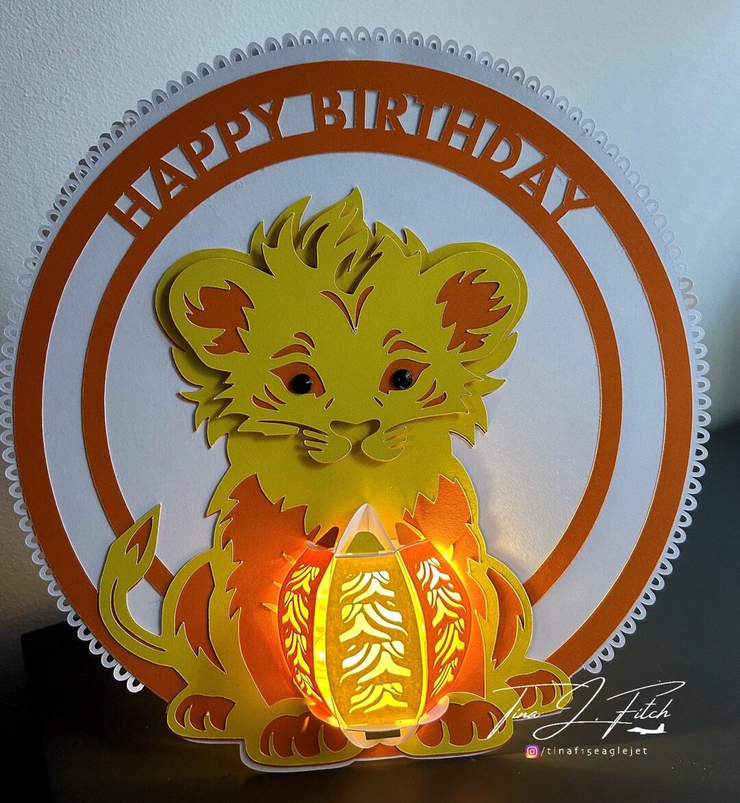 Birthday Lion Lantern Card Template TF0812, Cutting Files SVG ...