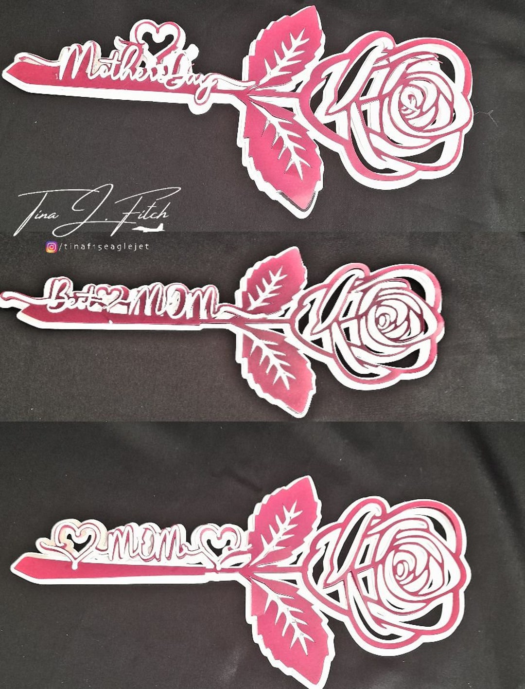 3 X MOM Rose Stem Toppers TF0512, Cutting Files SVG, Silhouette Cameo ...