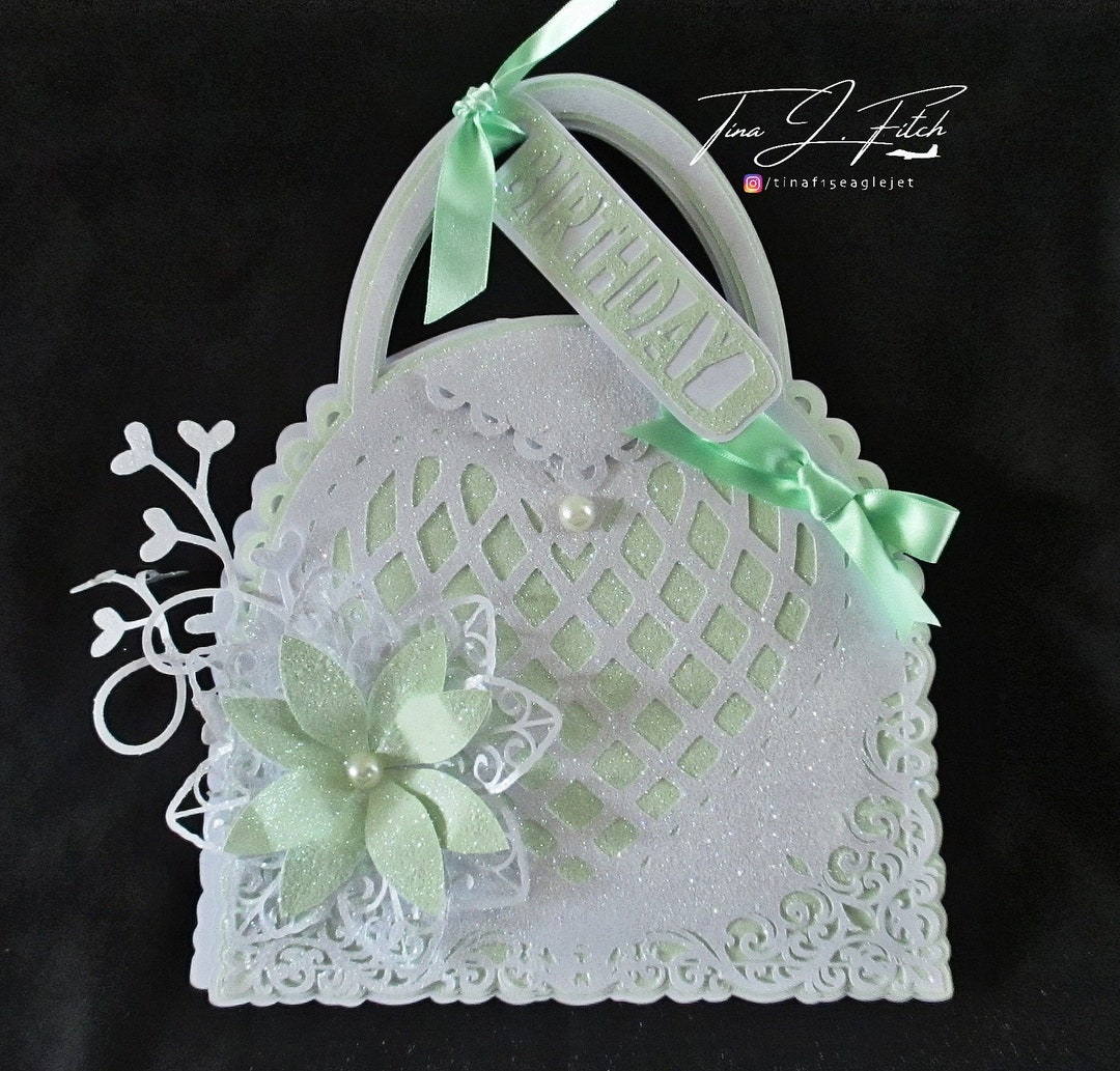 Fancy Birthday Bag Card Template TF0259, Cutting Files SVG, Silhouette ...