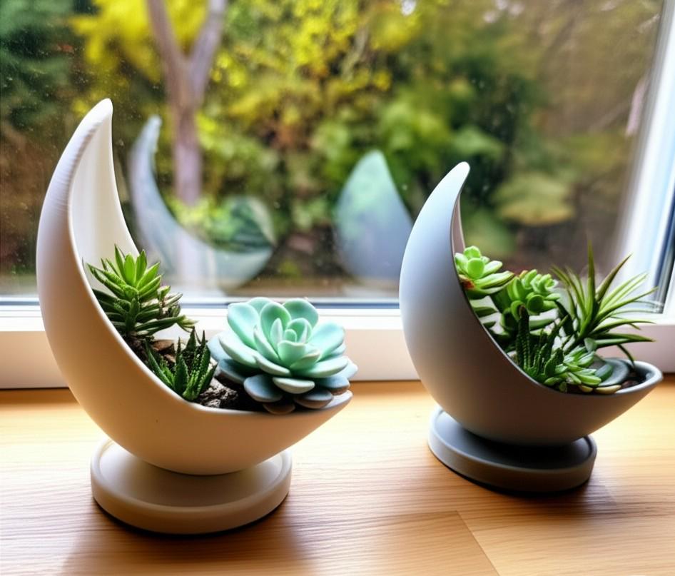 Half-moon Planter With Drain Tray – Modern Indoor Pot for Succulents ...