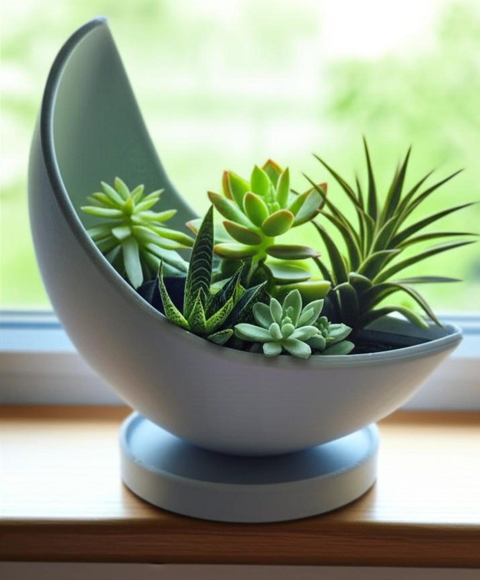 Half-moon Planter With Drain Tray – Modern Indoor Pot for Succulents ...