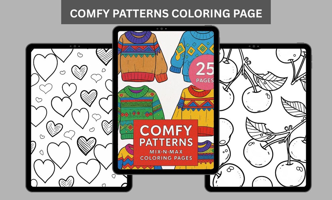 Comfy Patterns Coloring Book, 25 Bold & Easy Pages, Printable Digital ...