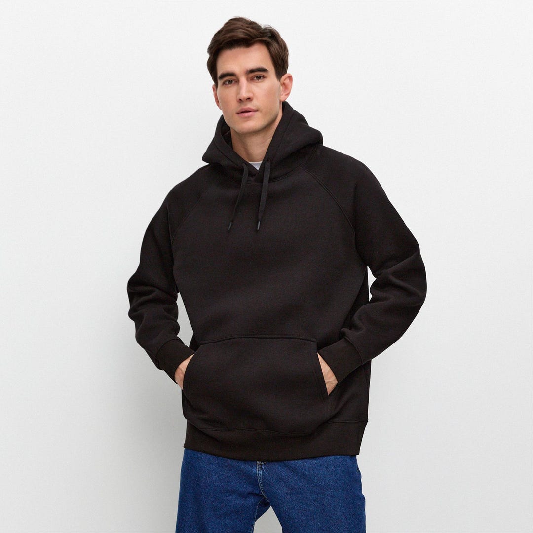 Basic Black Hoodie, Plain Oversized Clothing, Blank Raglan Hoodie ...