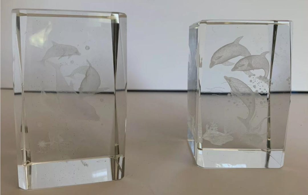 Dolphins Clear 3D Laser Etched Crystal Glass Block Paperweights 3 X 2 ...