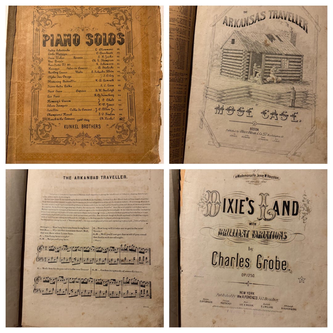1860 Piano Solos - Arkansas Traveller & Dixie’s Land Antique Sheet ...