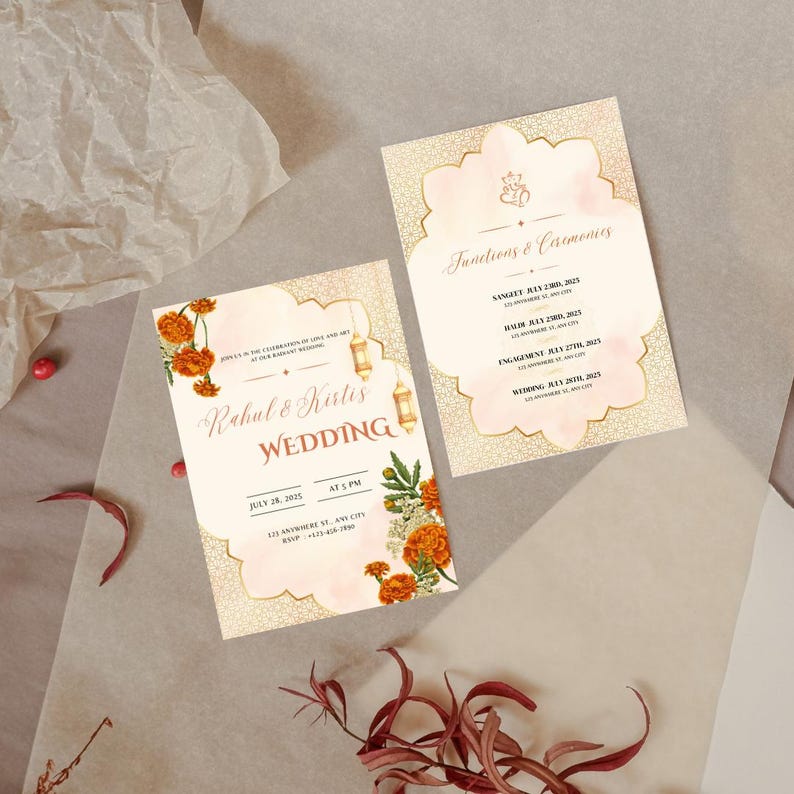 Floral Indian Wedding Invitation Template | Elegant DIY Design (digital ...