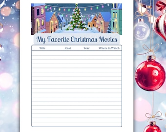 Christmas Movie Watch List Printable Planner, Movies to Watch Tracker ...