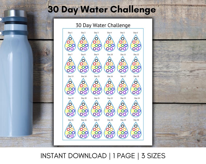 30 Day Water Challenge Printable - Etsy
