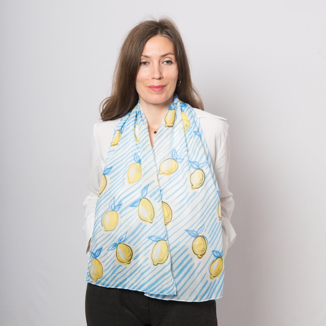Amalfi Italy Lemon Hand Painted White Silk Summer Scarf Lemon Gift ...
