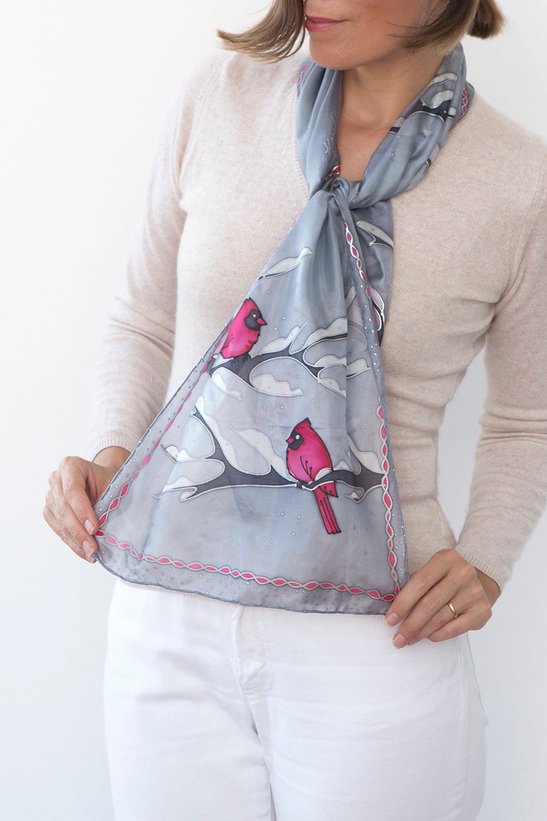 Cardinal Bird Scarf Hand Painted Silk Scarf Cardinal Scarf | Etsy