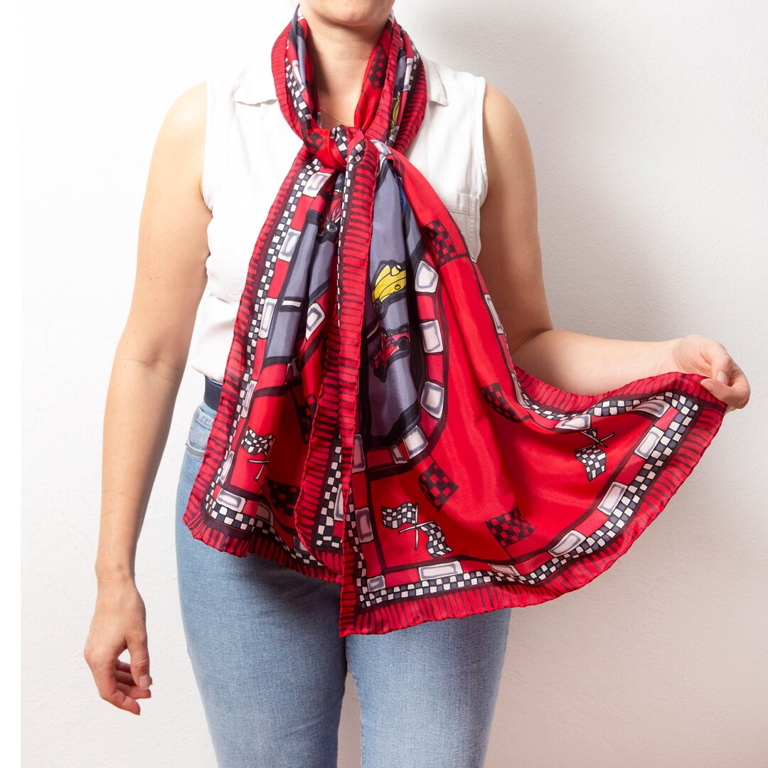 Ferrari Formula 1 Hand Painted Silk Scarf Red Silk Scarf Car Print ...