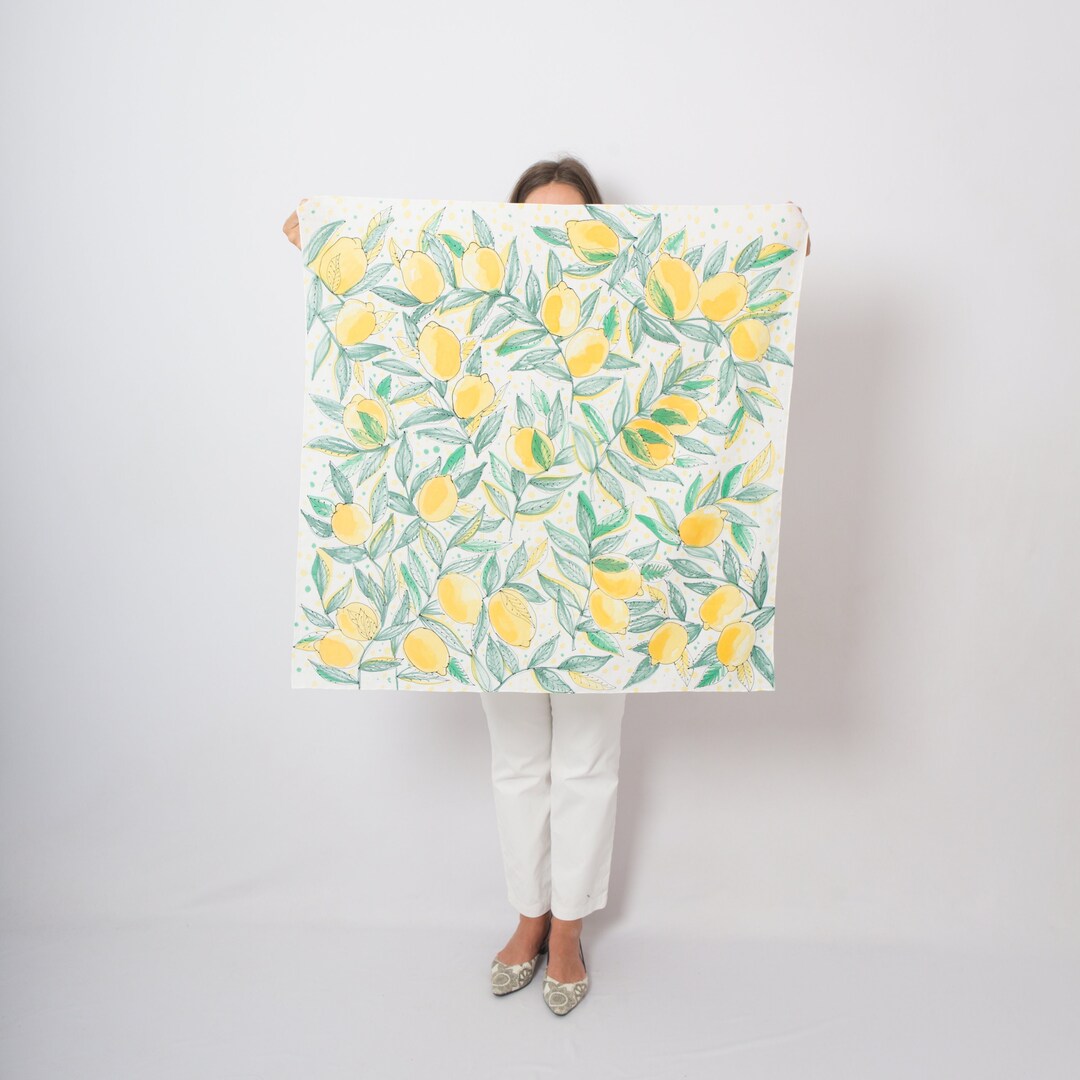 Positano Hand Painted White Silk Lemon Square Scarf Summer Head Scarf ...