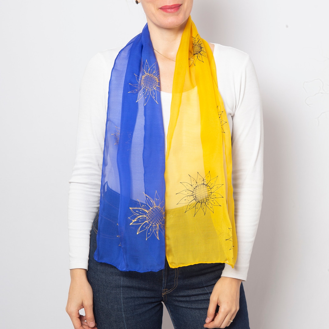 Ukraine Flag Scarf Hand Painted Silk Scarf Silk Chiffon Scarf Sunflower ...