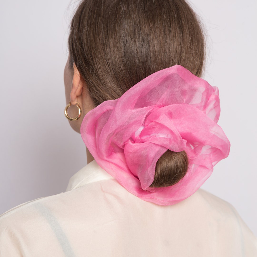 Pink Silk Organza Large Scrunchie Hand Dyed Weddinfg Prom Scrunchie ...