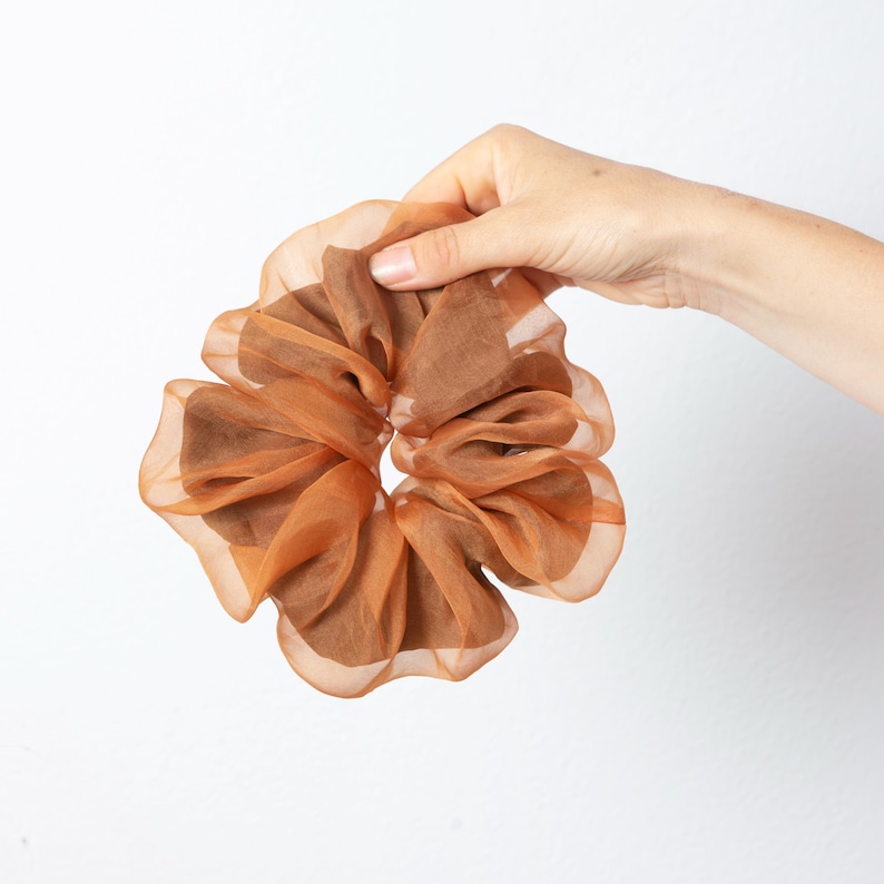 Brown Silk Organza Double Scrunchie Large Scrunchie 100% Silk Scrunchie ...