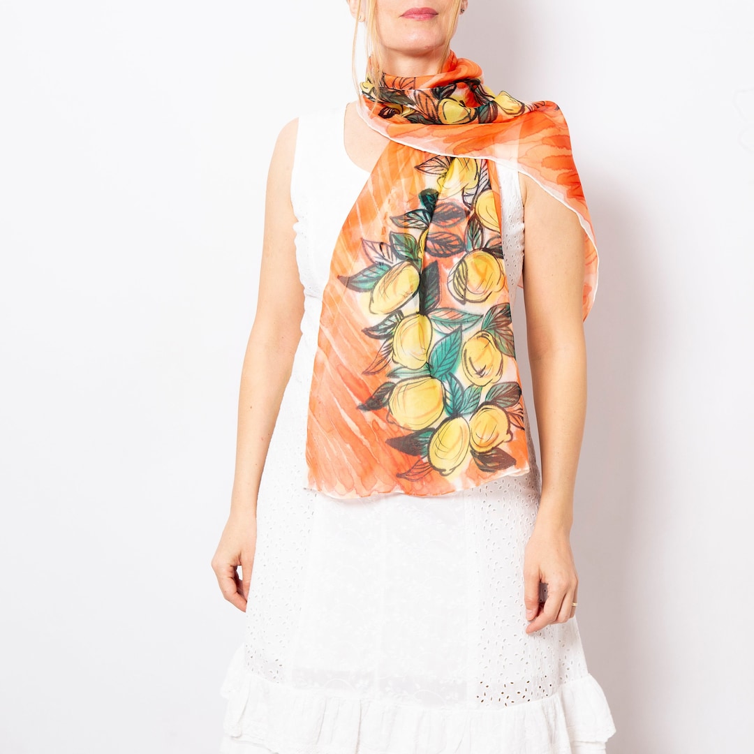 Lemon Print Positano Amalfi Coast Hand Painted Silk Scarf Orange Pure ...