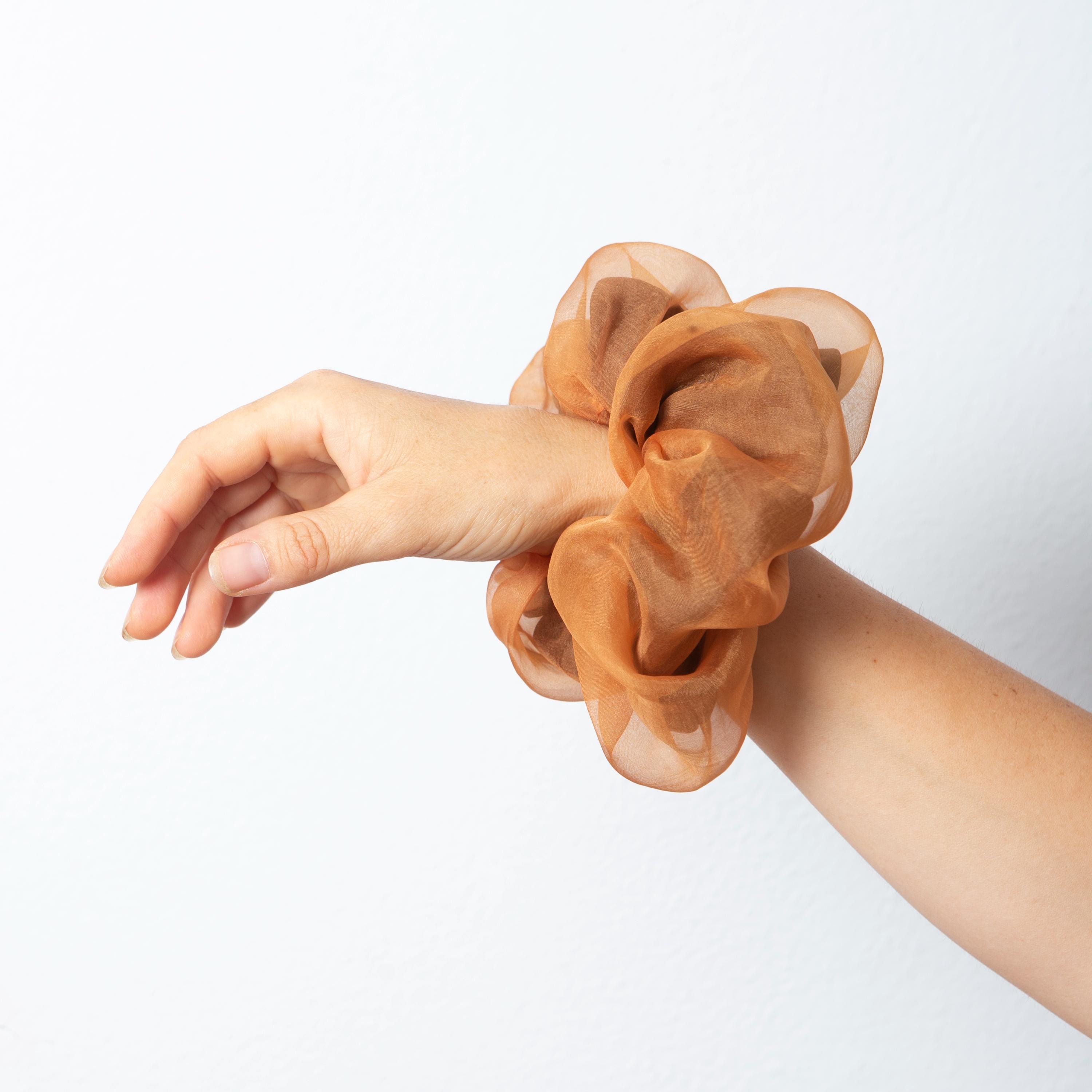 Brown Silk Organza Double Scrunchie Large Scrunchie 100% Silk Scrunchie ...