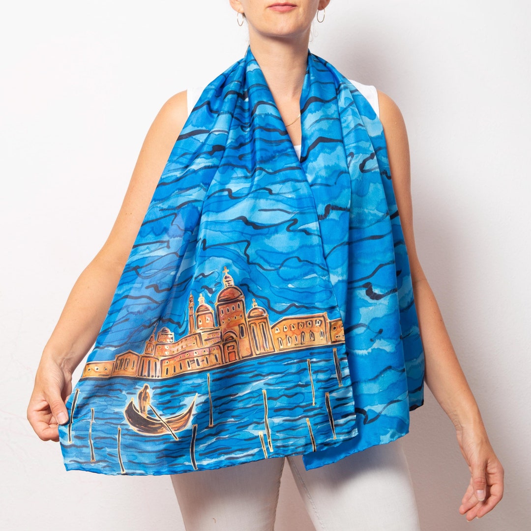 Venice Hand Painted Silk Scarf Venice Scarf Venice Lover Gift Blue ...