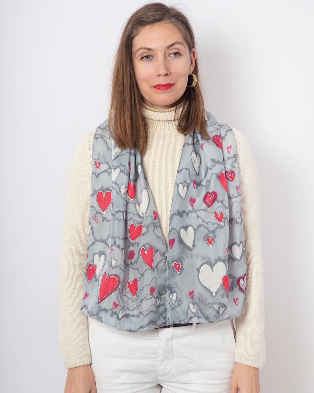 Heart Scarf Hand Painted Silk Scarf Love Girlfriend Fiance Gift Red ...