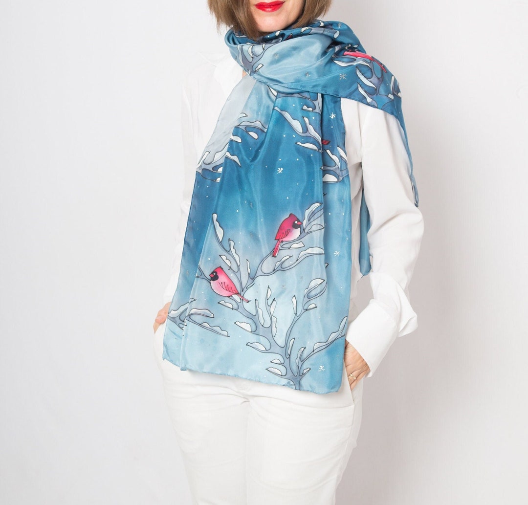 Hand Painted Silk Scarf Cardinal Bird Scarf Cardinal Gifts Red - Etsy