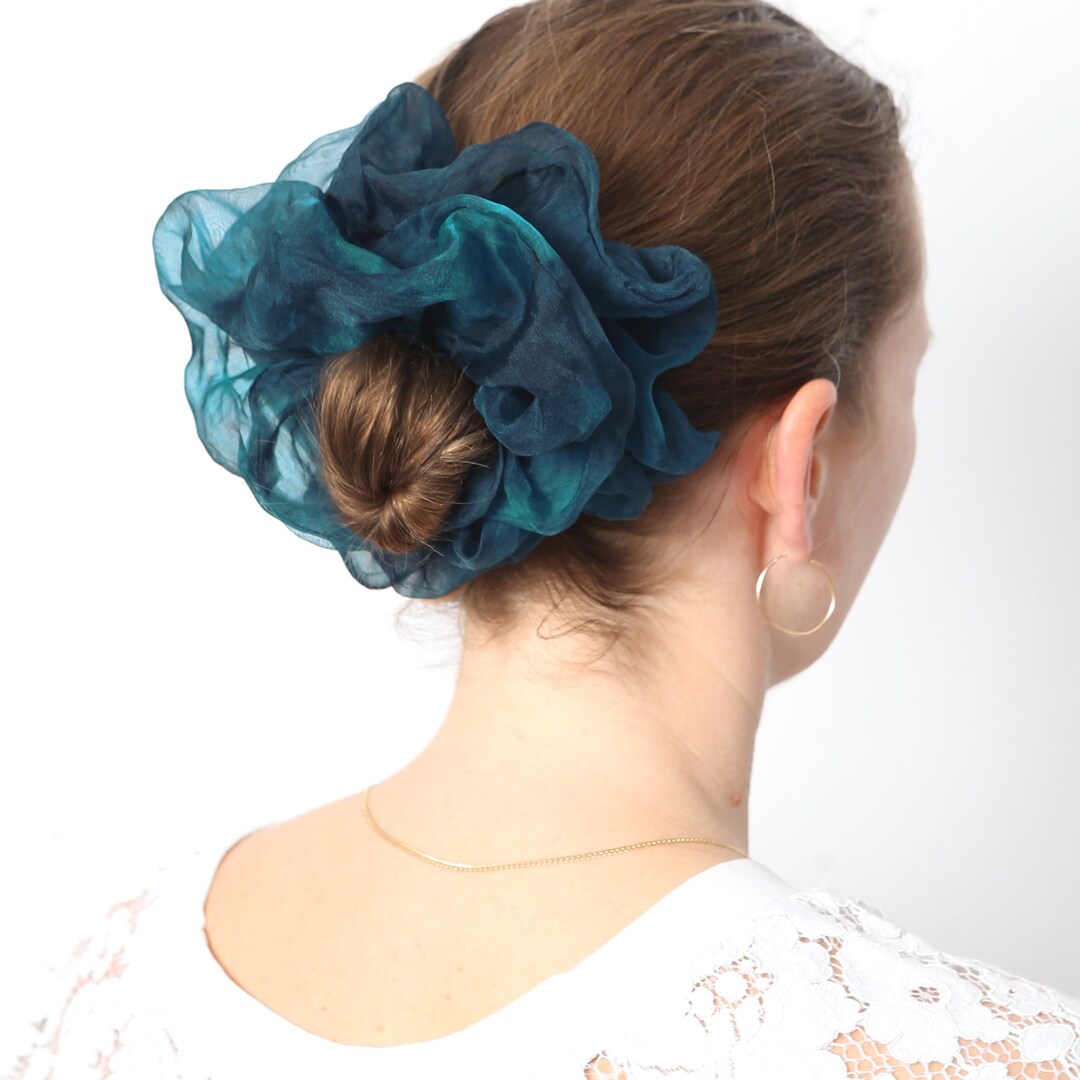 Teal Silk Organza Scrunchie Teal Silk Scrunchie Summer Scrunchie 100% ...