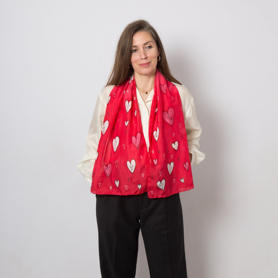Heart Scarf Hand Painted Silk Scarf Heart Print Scarf Girlfriend Gift ...
