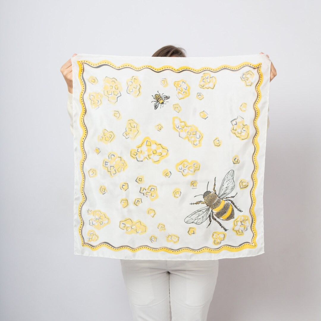 Honey Bee Hand Painted Yellow Silk Scarf Save the Bees Square Scarf ...