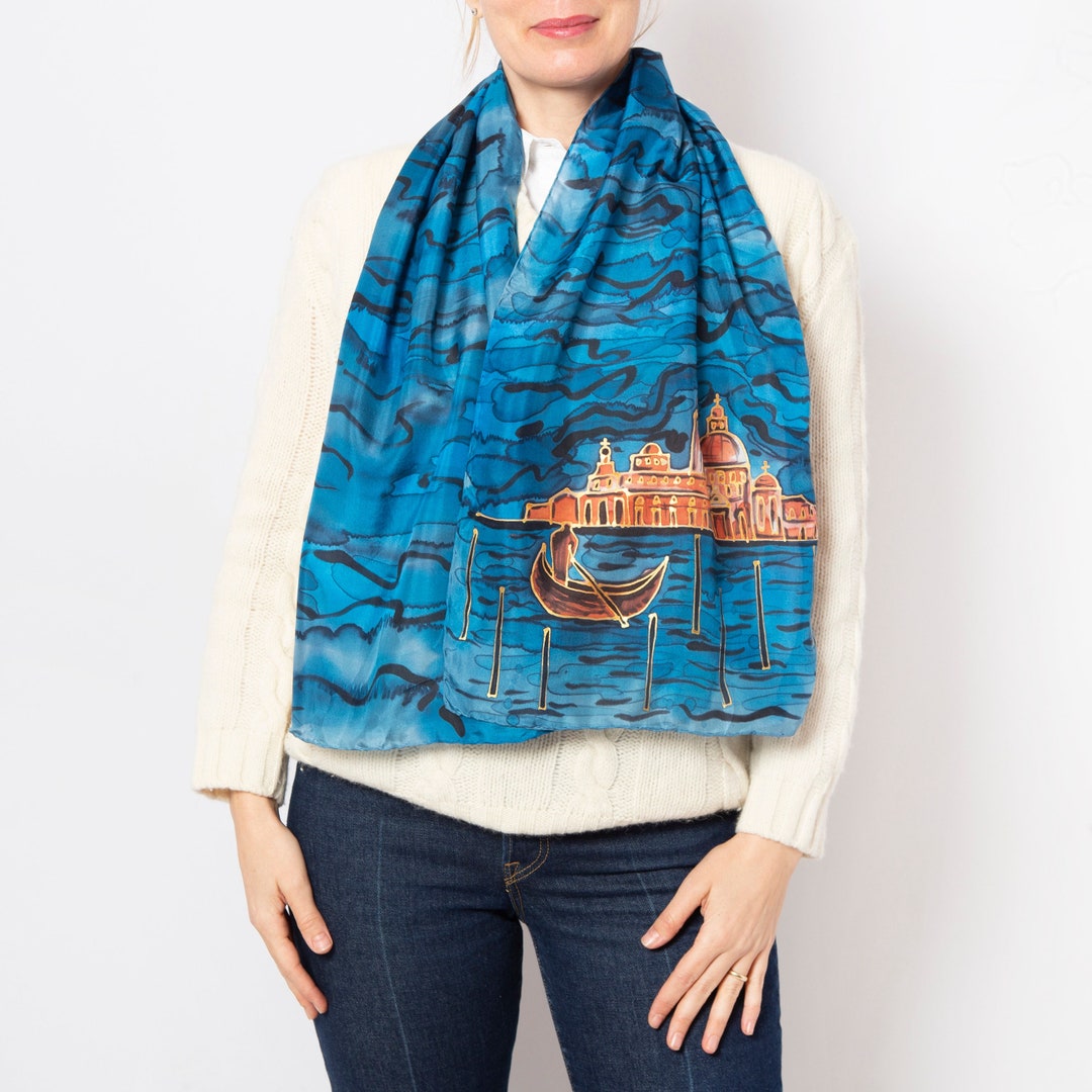Venice Hand Painted Silk Scarf Venice Scarf Venice Lover Gift Blue Silk ...