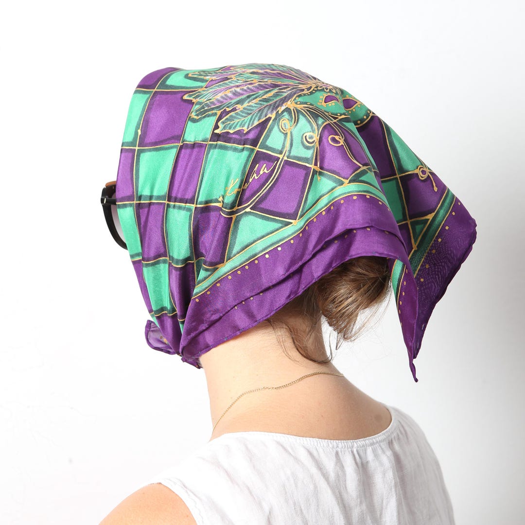 Hand Painted Green Silk Scarf Mardi Gras Head Scarf Carnival Lesbian ...