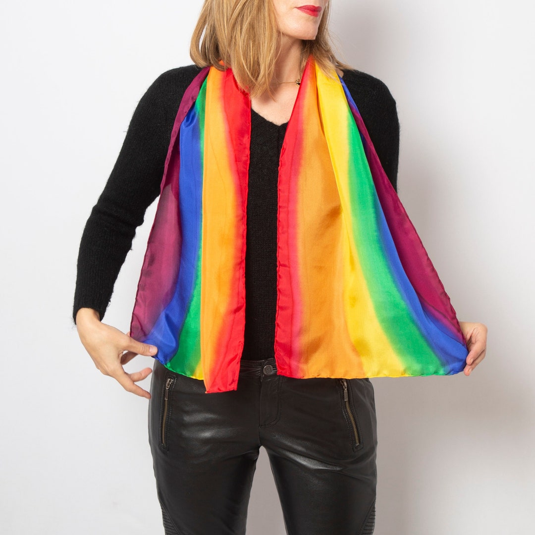 Rainbow Scarf Hand Painted Silk Scarf Long Silk Scarf LGBTQ Silk ...