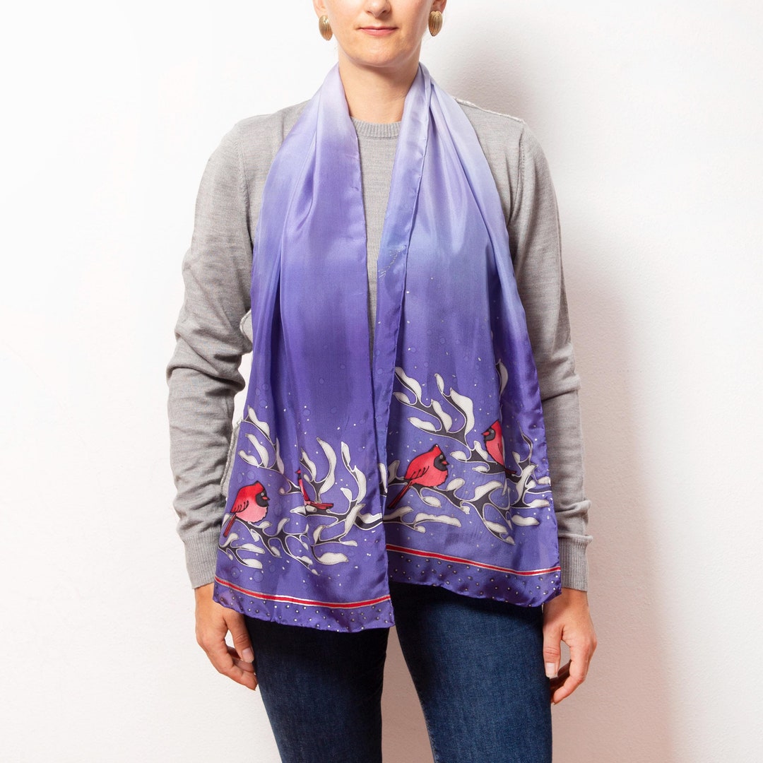 Hand Painted Silk Scarf Cardinal Bird Scarf Cardinal Gifts Red Cardinal ...