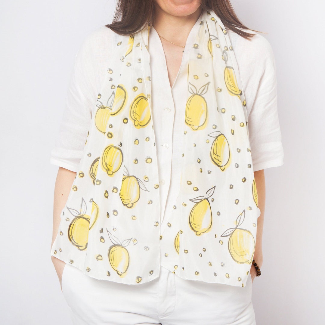 Positano Amalfi Lemon Print Hand Painted White Silk Scarf Italy Gift ...