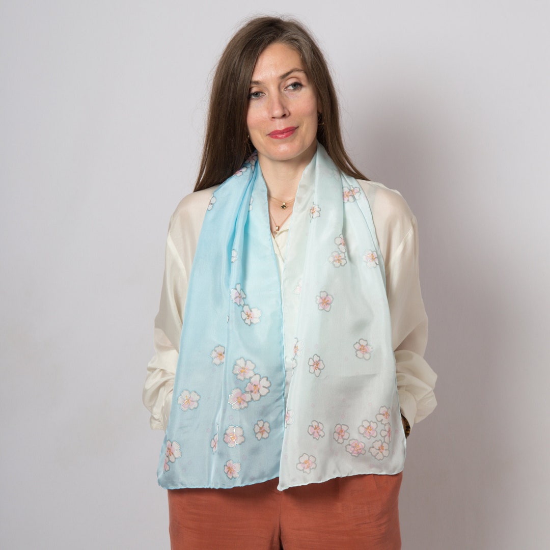 Cherry Blossom Hand Painted Silk Scarf Pure Silk Scarf Sakura Scarf ...