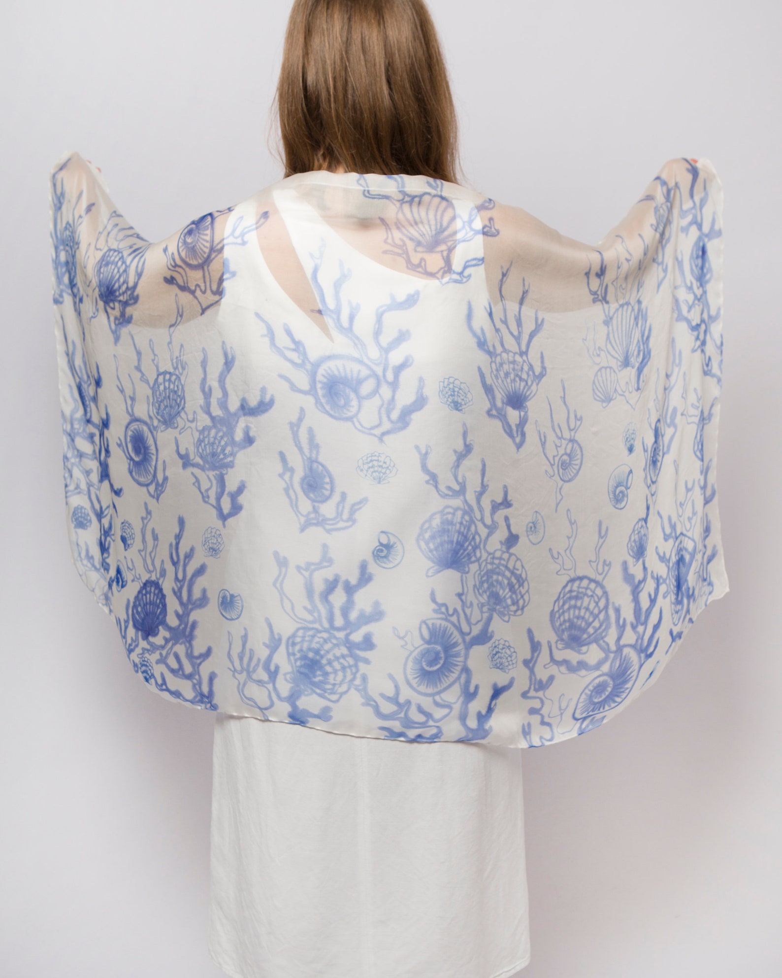 Seashell Hand Painted Silk Scarf Chiffon Scarf Seashell Print Coral ...