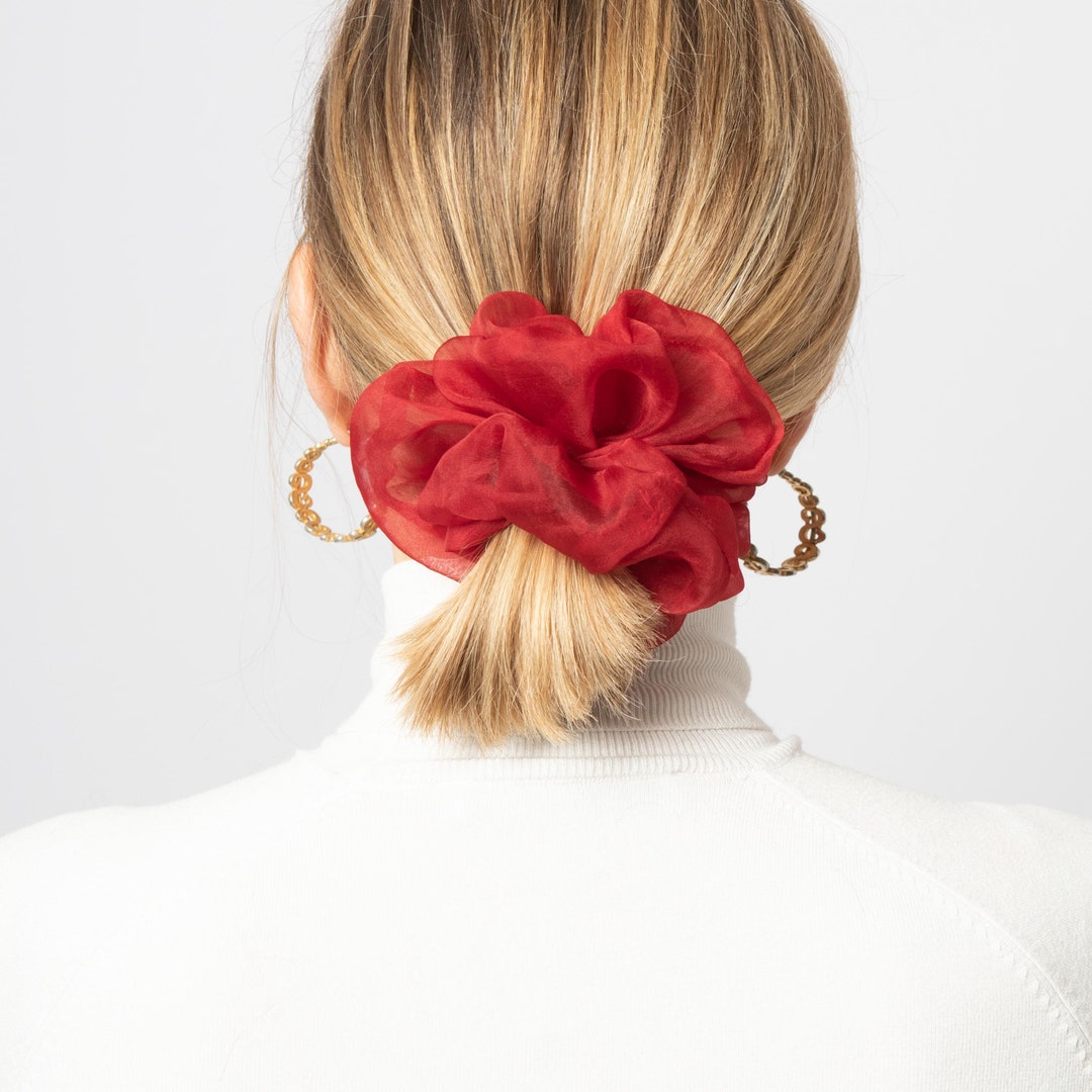 Red Silk Organza Scrunchie Hand Dyed Hair Accessories Summer Scrunchie ...