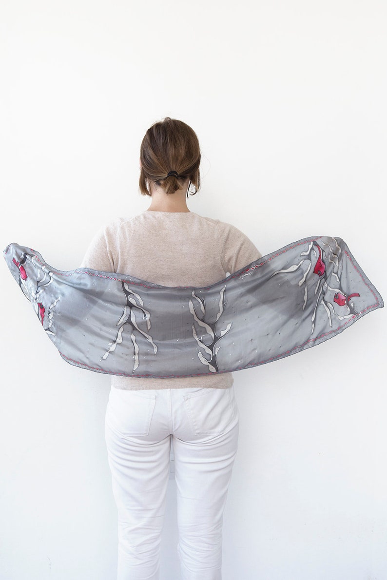 Cardinal Bird Scarf Hand Painted Silk Scarf Cardinal Scarf | Etsy