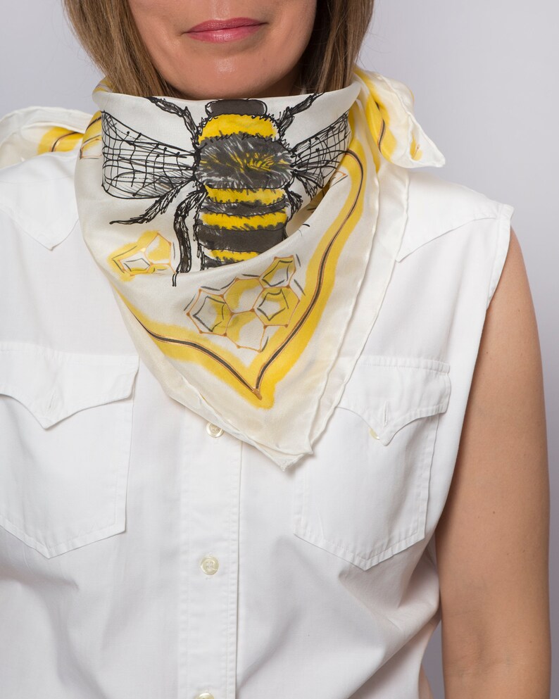 Bee Hand Painted White Silk Scarf Save Bees Honey Com Bee Gift 27X27 - Etsy