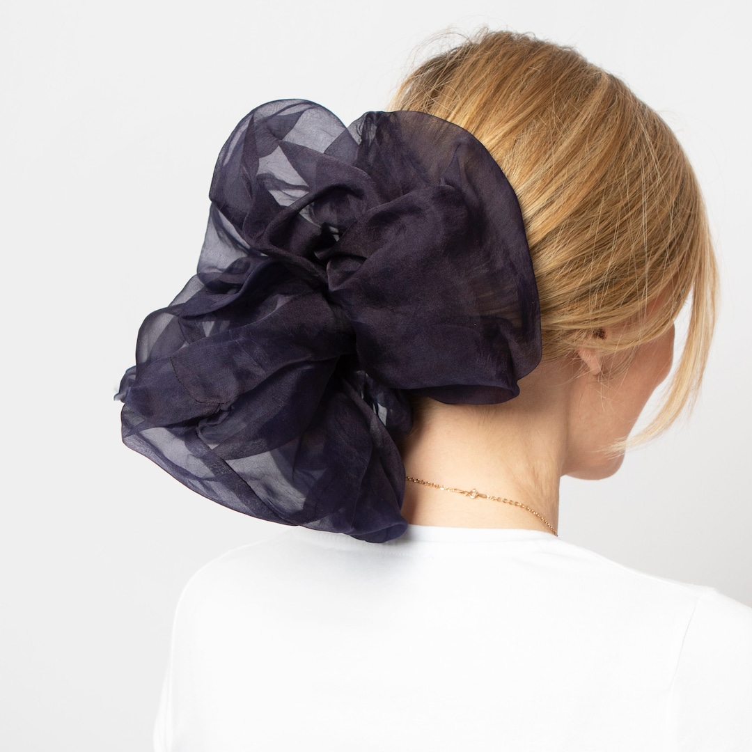 Navy Blue Large Silk Organza Scrunchie Prom Party Summer Hair ...
